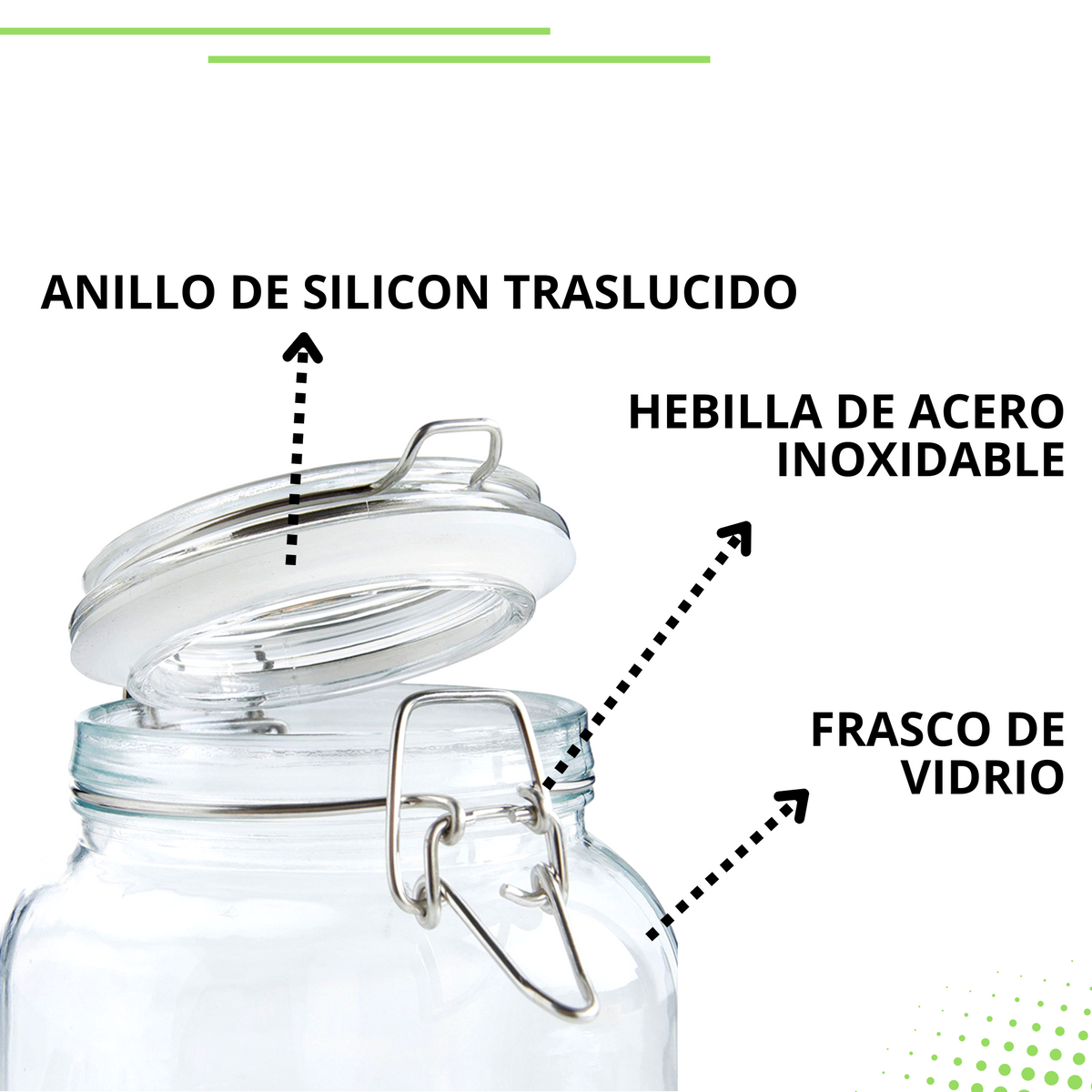 Frasco Recipiente Tapa Clip Tarro hermetico de Vidrio 2000ml ...